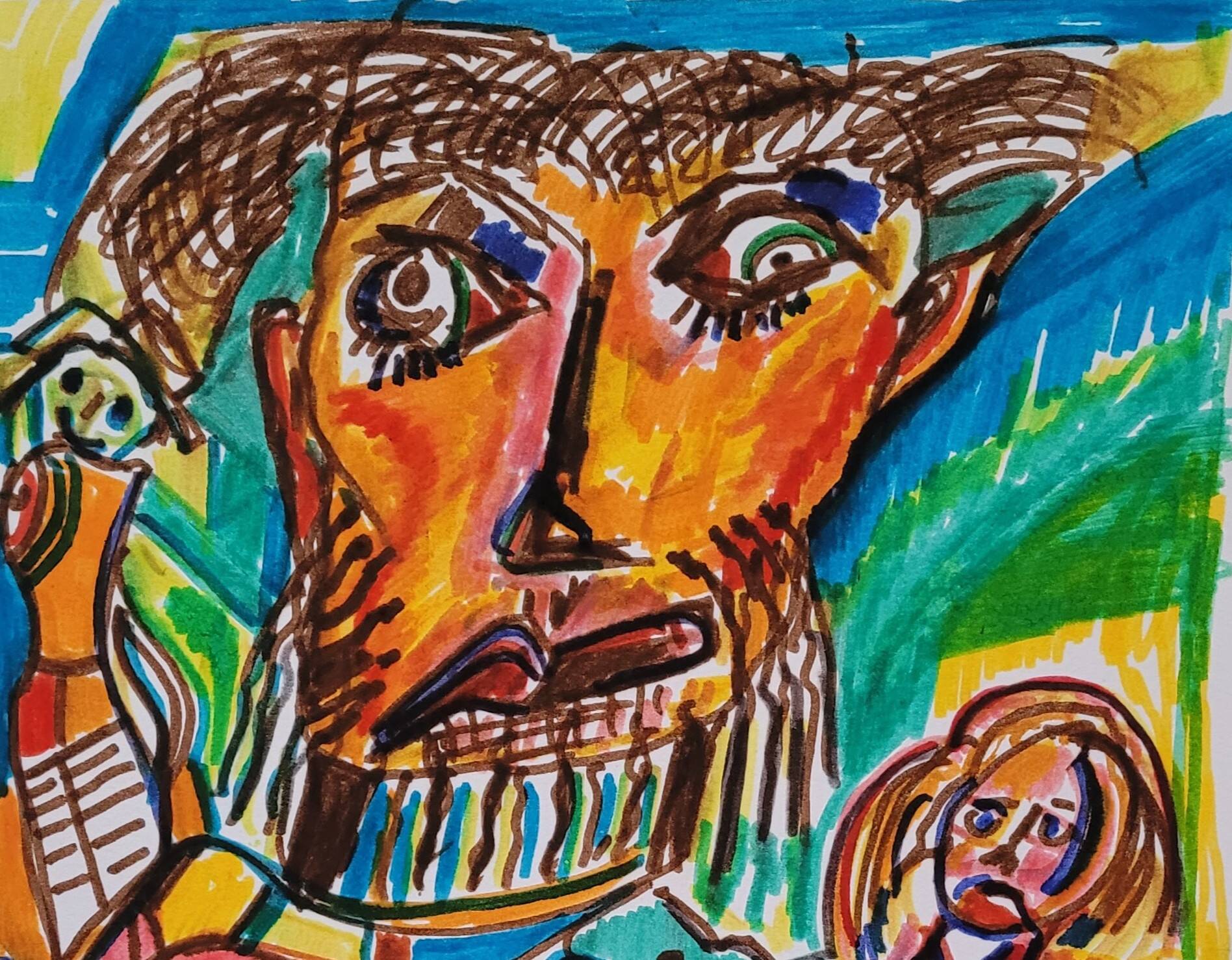 Original art brut drawing by Serge-David Angeloff | Selency