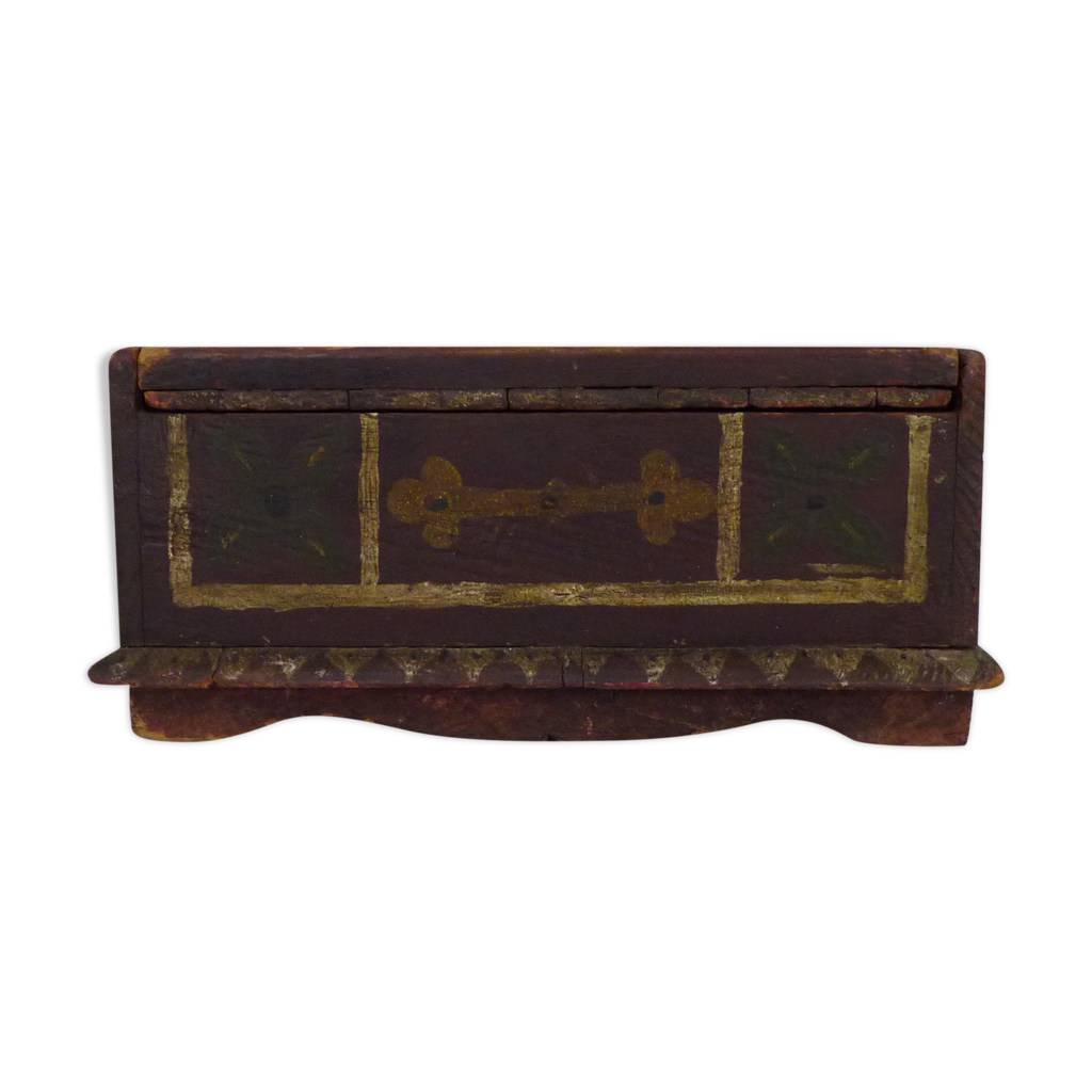 Coffre boîte à bijoux en bois Asie peint à la main XIXème | Selency