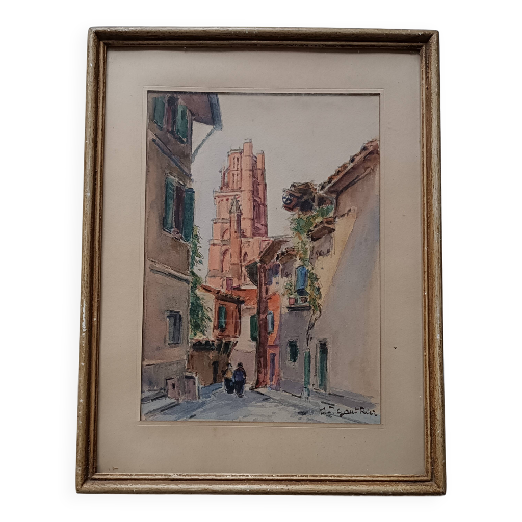 Tableau Aquarelle signée Vue sur la Cathédrale d'Albi | Selency