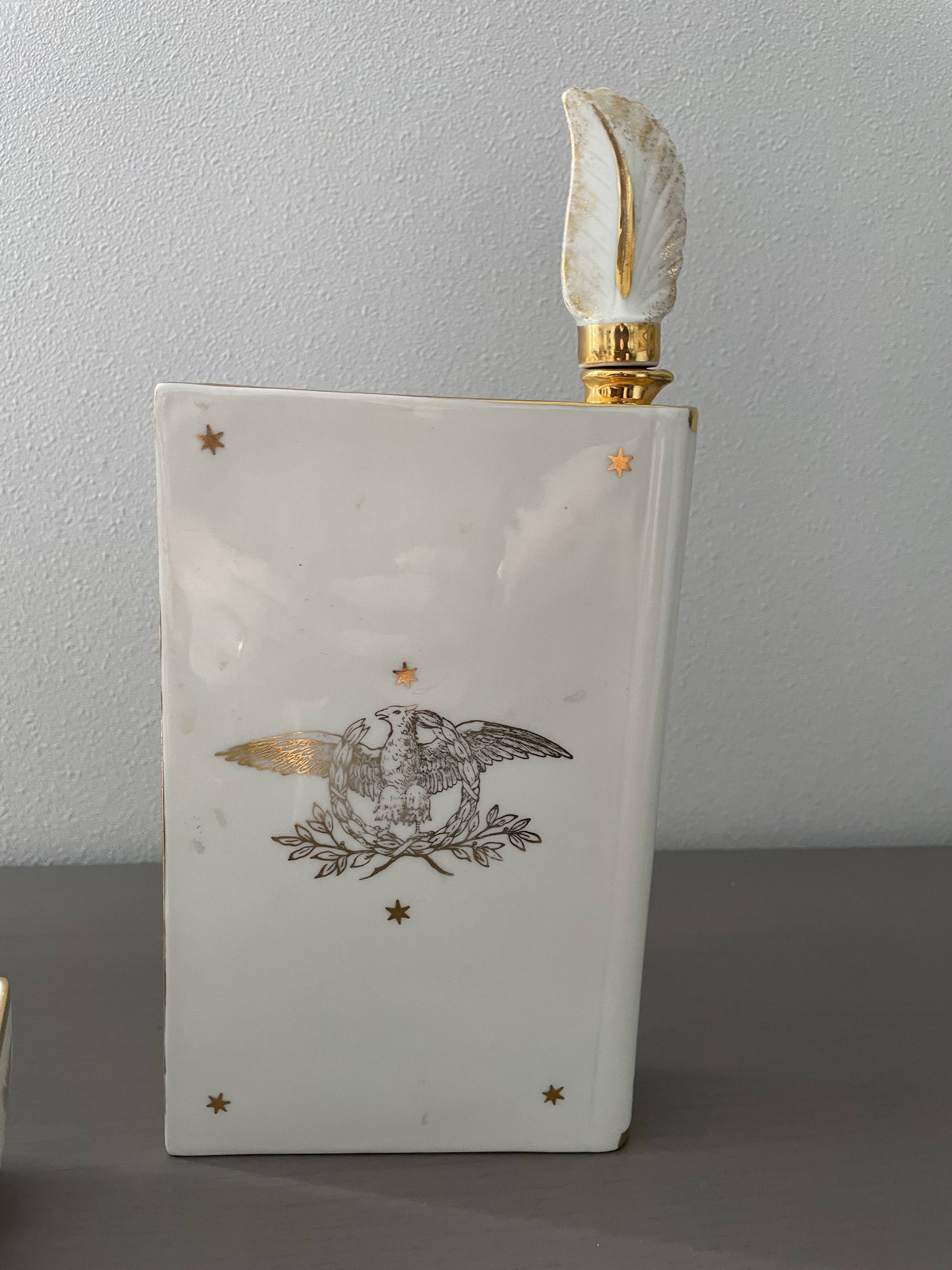Service à cognac, Napoléon, porcelaine de Limoges, 6 verres, carafe ...