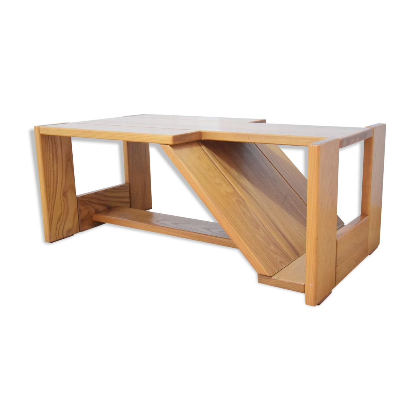 Table basse asymétrique Regain en Orme - Vintage - 70/80 - Design - Moderniste | Selency