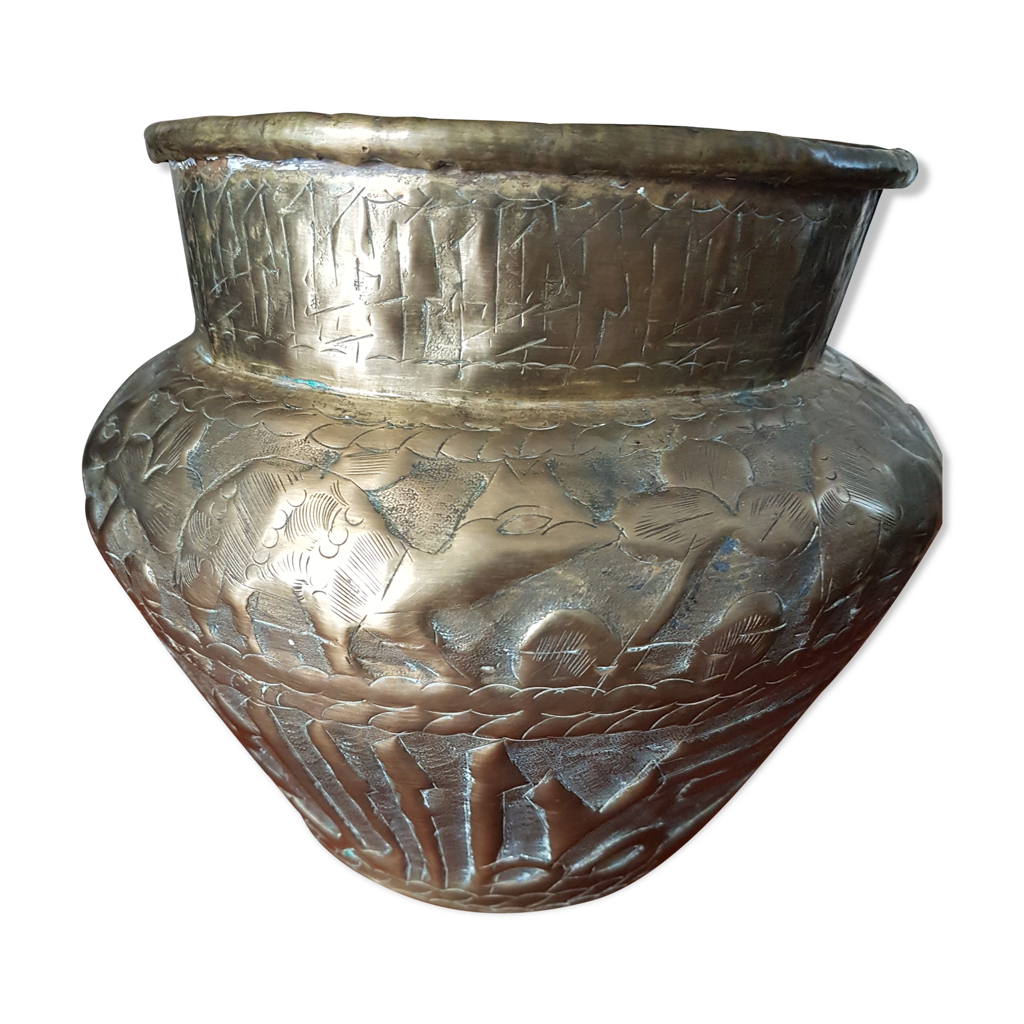 Vase cache-pot type africain cuivre ciselé | Selency