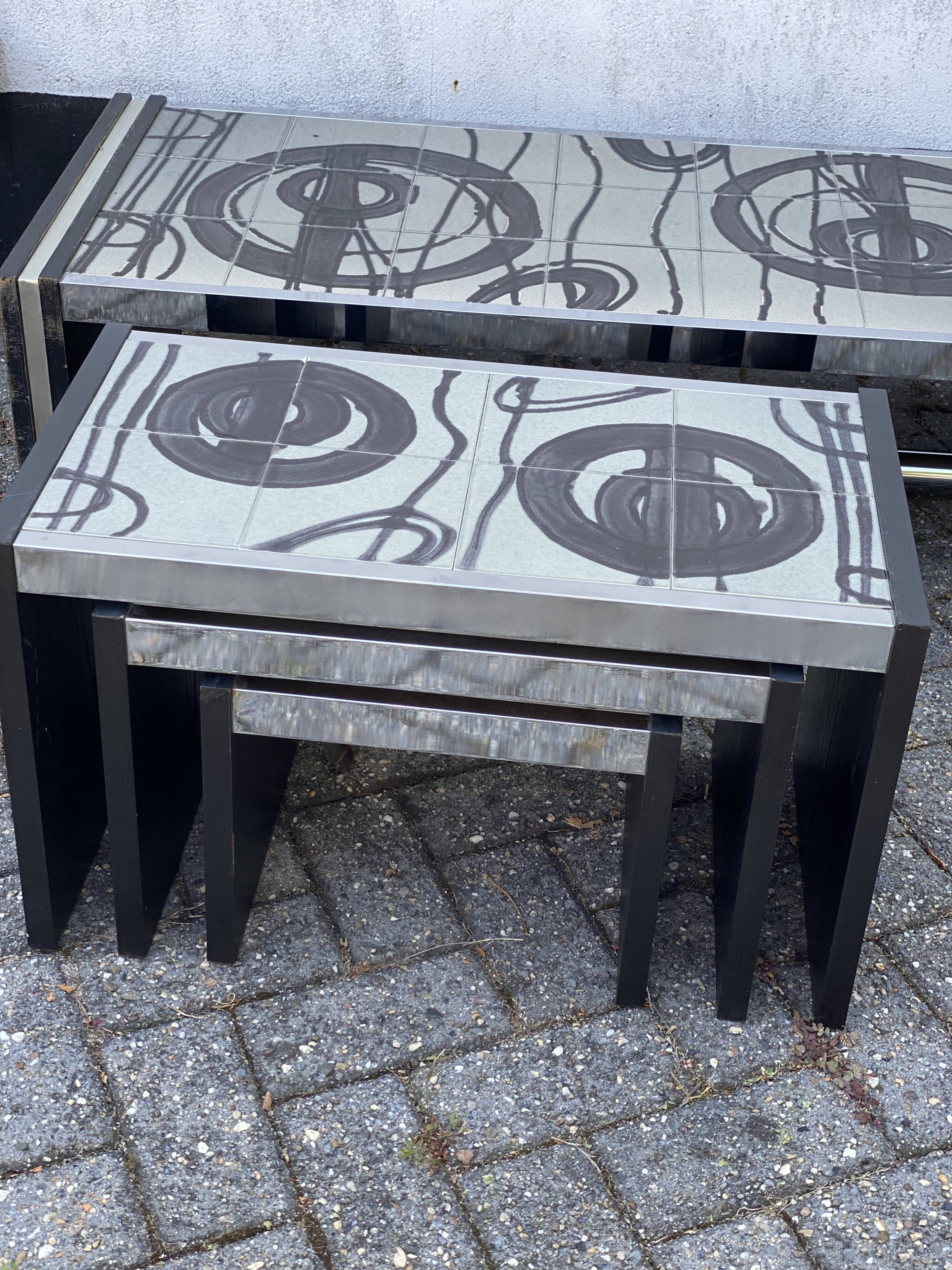Brutalist tiled trio salon table with nest of tables | Selency