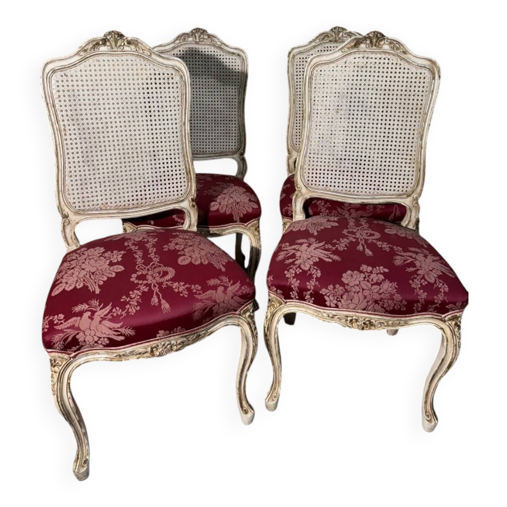 Série de quatre chaises Louis XV en bois laqué | Selency