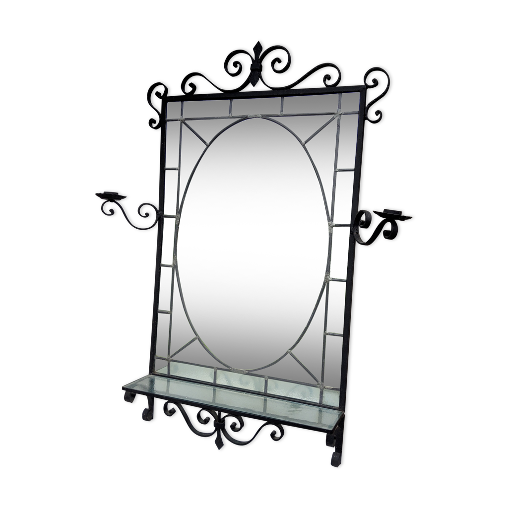 Miroir à parclose des années 50 en fer forgé 90x114cm | Selency