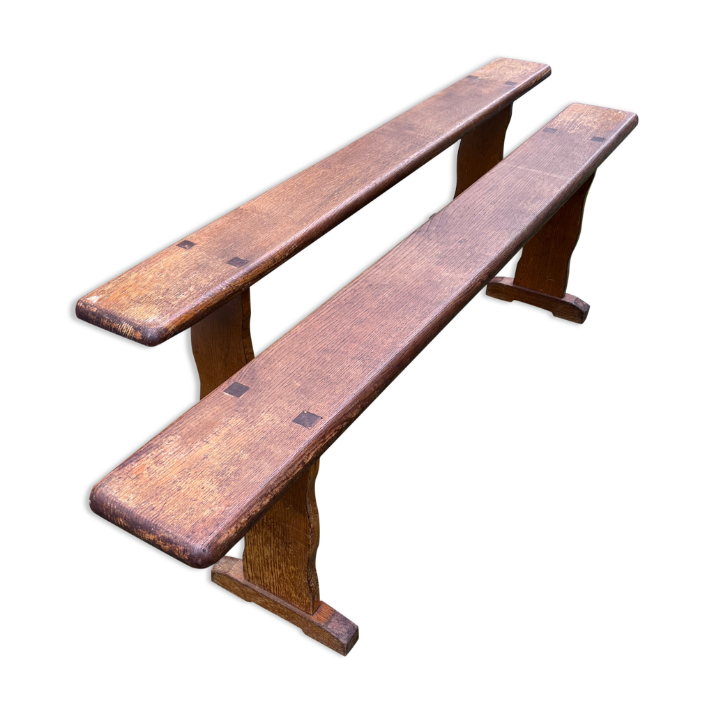Paire de bancs rustique en chêne massif grande dimension campagnard ...