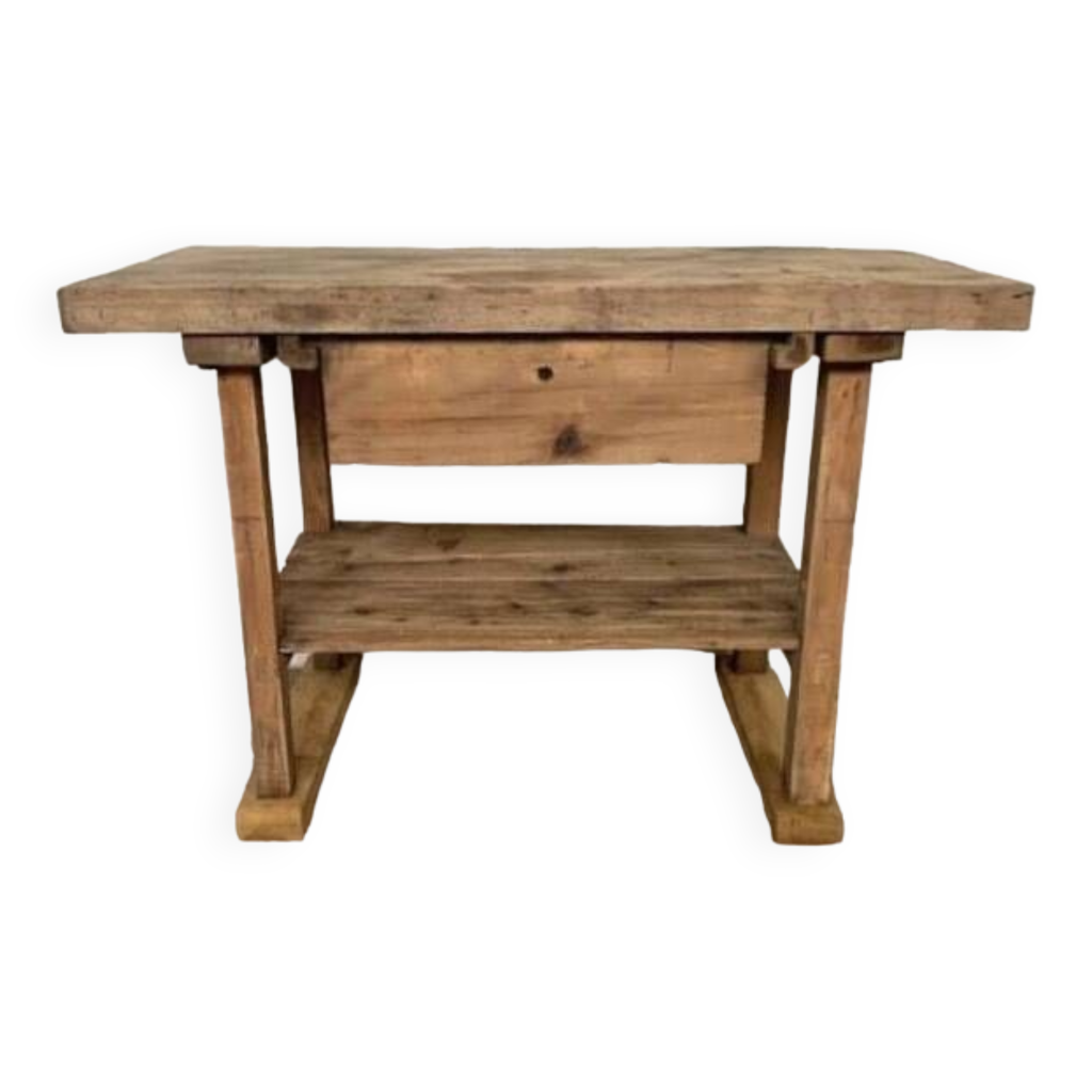 Ancien petit etabli de menuisier longueur 125 cm en bois massif | Selency