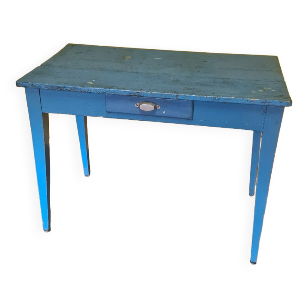 Table bleue avec tiroir, de la 1ère moitié des années 1900 | Selency
