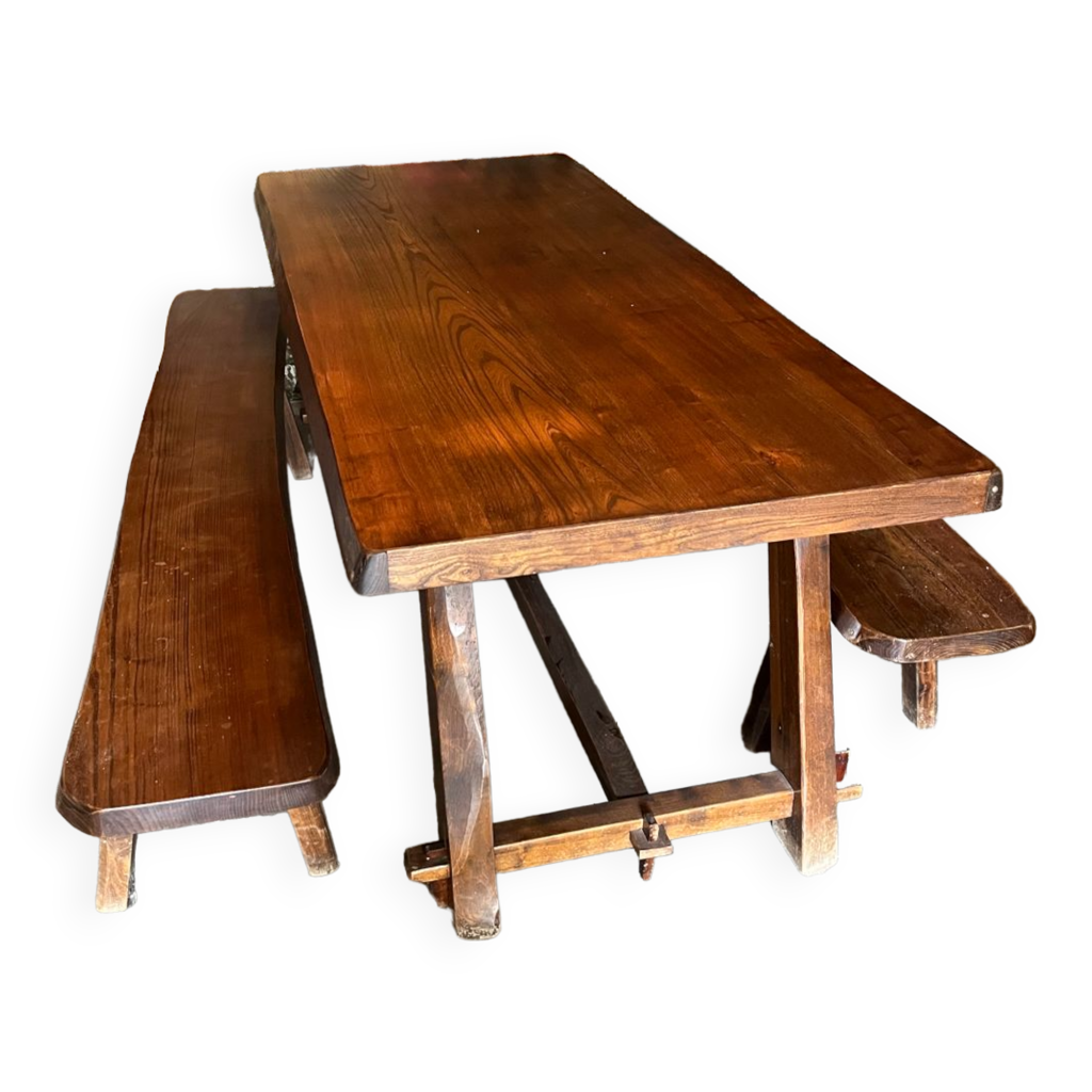 Table et bancs en bois massif | Selency