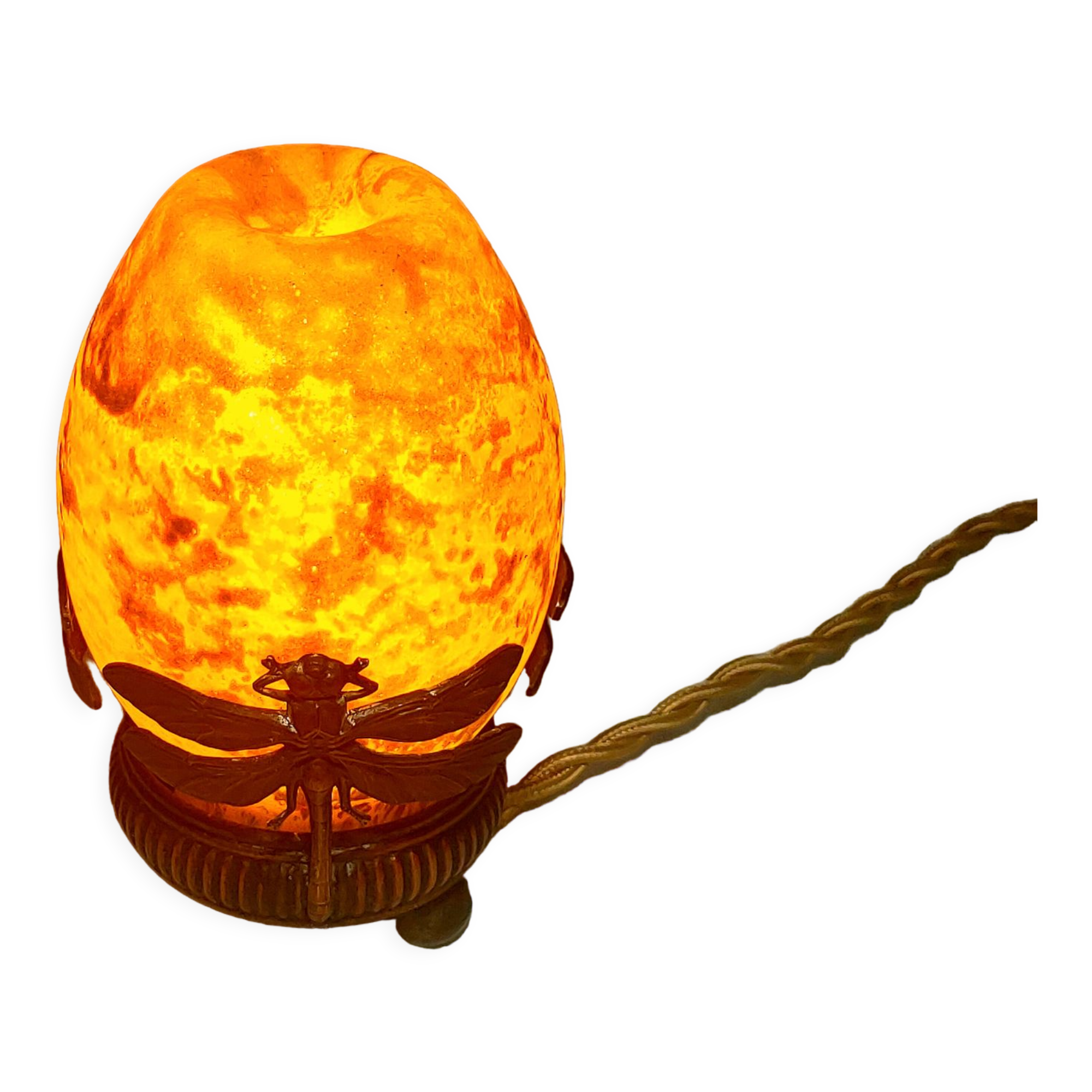 Veilleuse brûle-parfum signé robj pâte de verre sur son socle en bronze ...