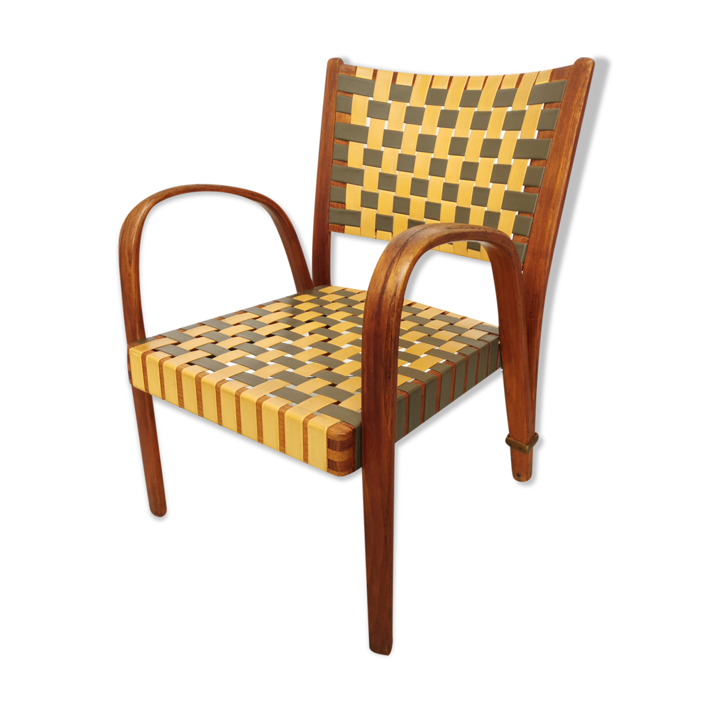 Fauteuil vintage bow wood design Hughes Steiner 1950 | Selency