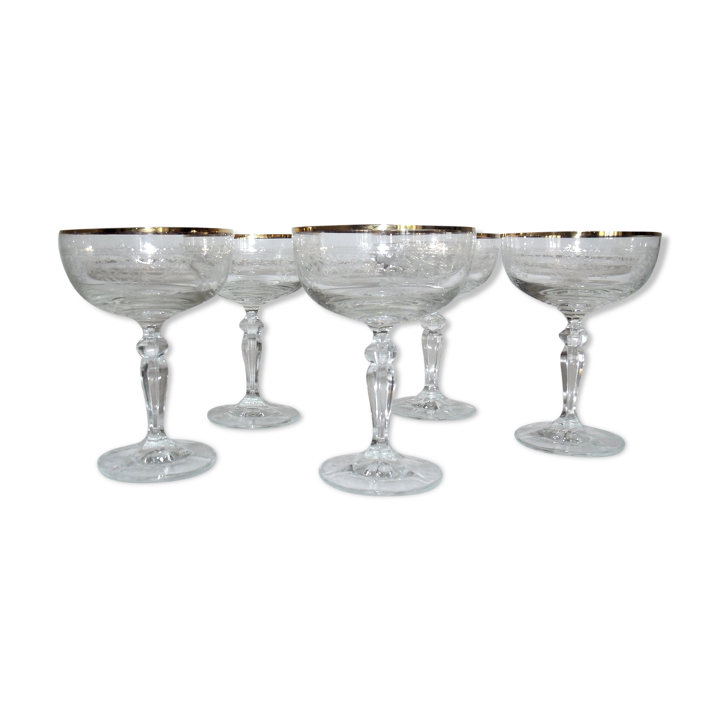 Lot de 5 coupes à champagne en cristal gravé filet or | Selency