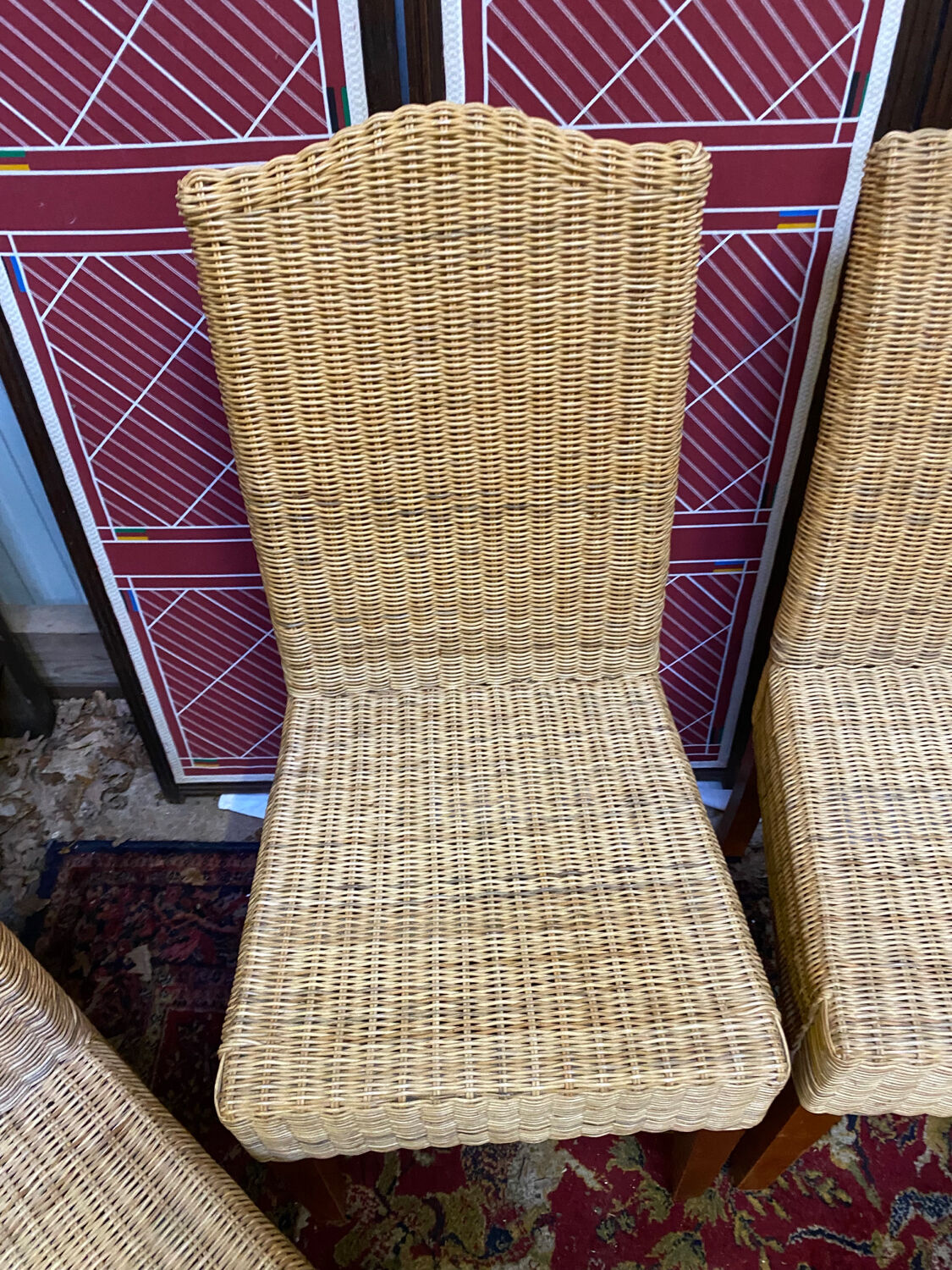 4 chaises bois et osier tressé années 70’s | Selency