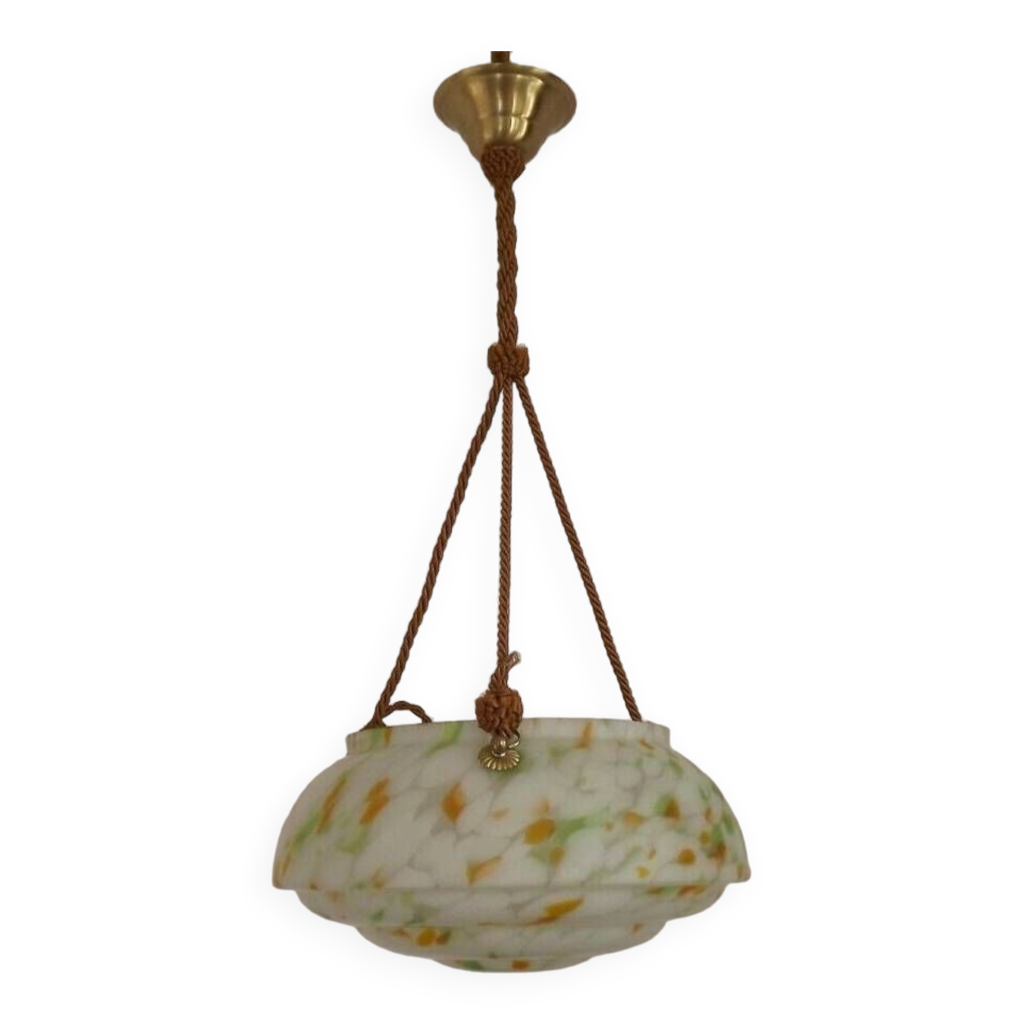 French art deco hanging pendant ceiling light marble effect art glass ...