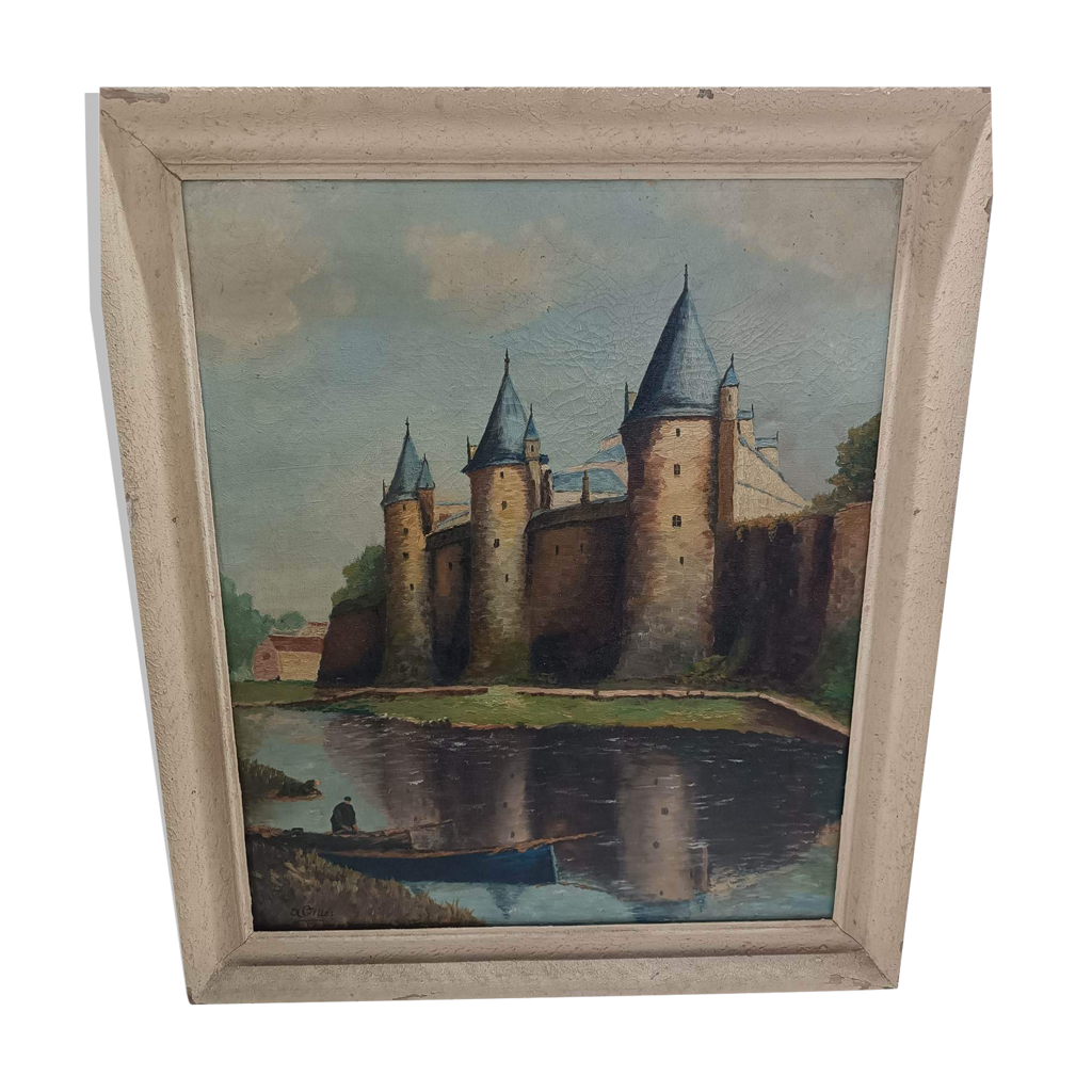 Ancien tableau ancienne peinture à l’huile château de josselin vintage ...
