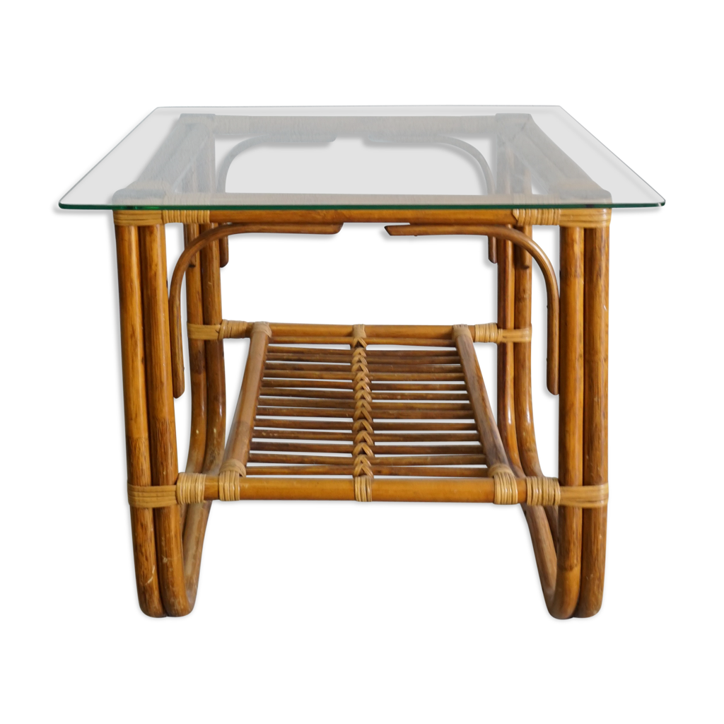 Rattan coffee table and glass | Selency