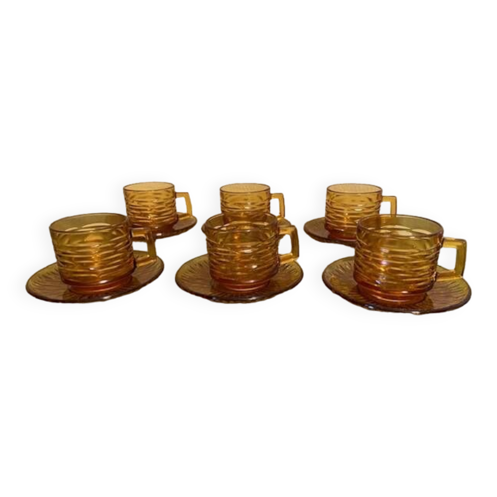 Tasses Et Sous Tasses En Verre Ambré Vintage Selency