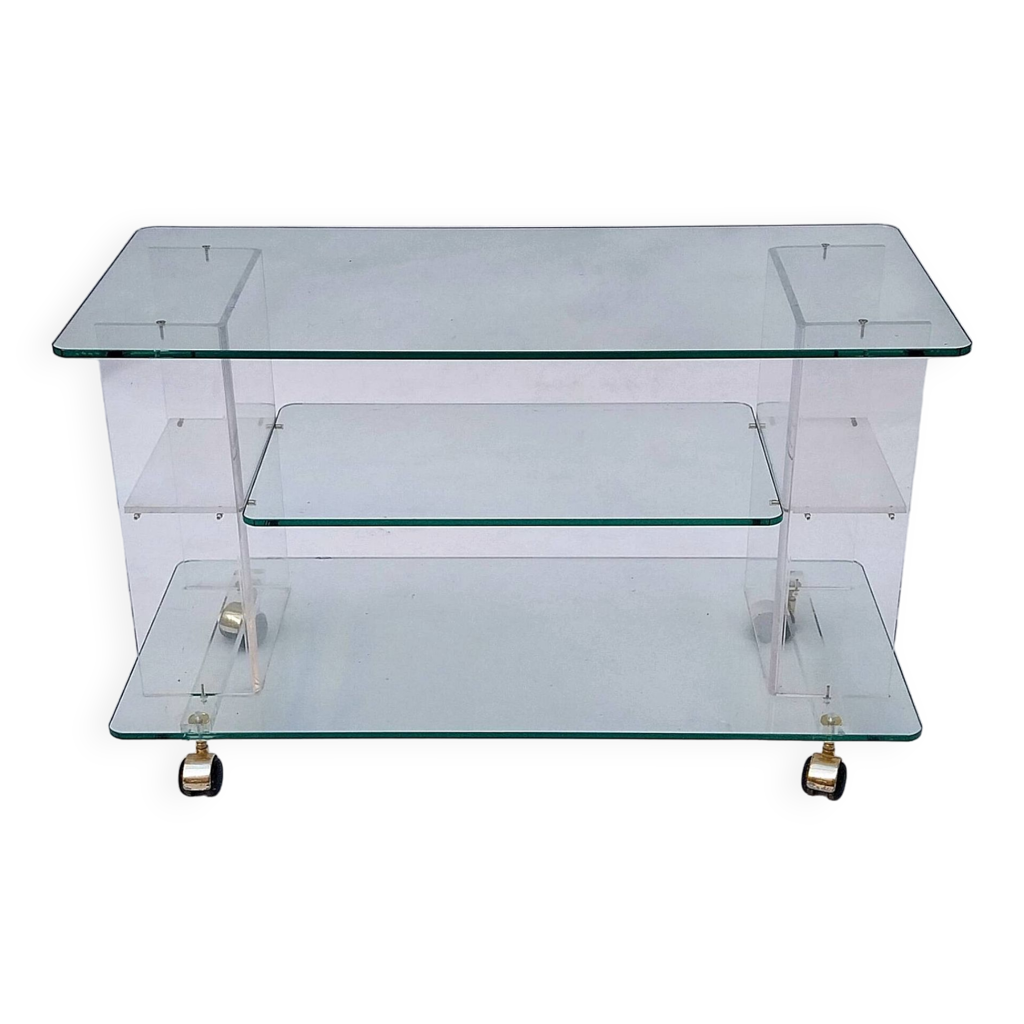 Desserte roulante console meuble TV plexiglas et verre | Selency
