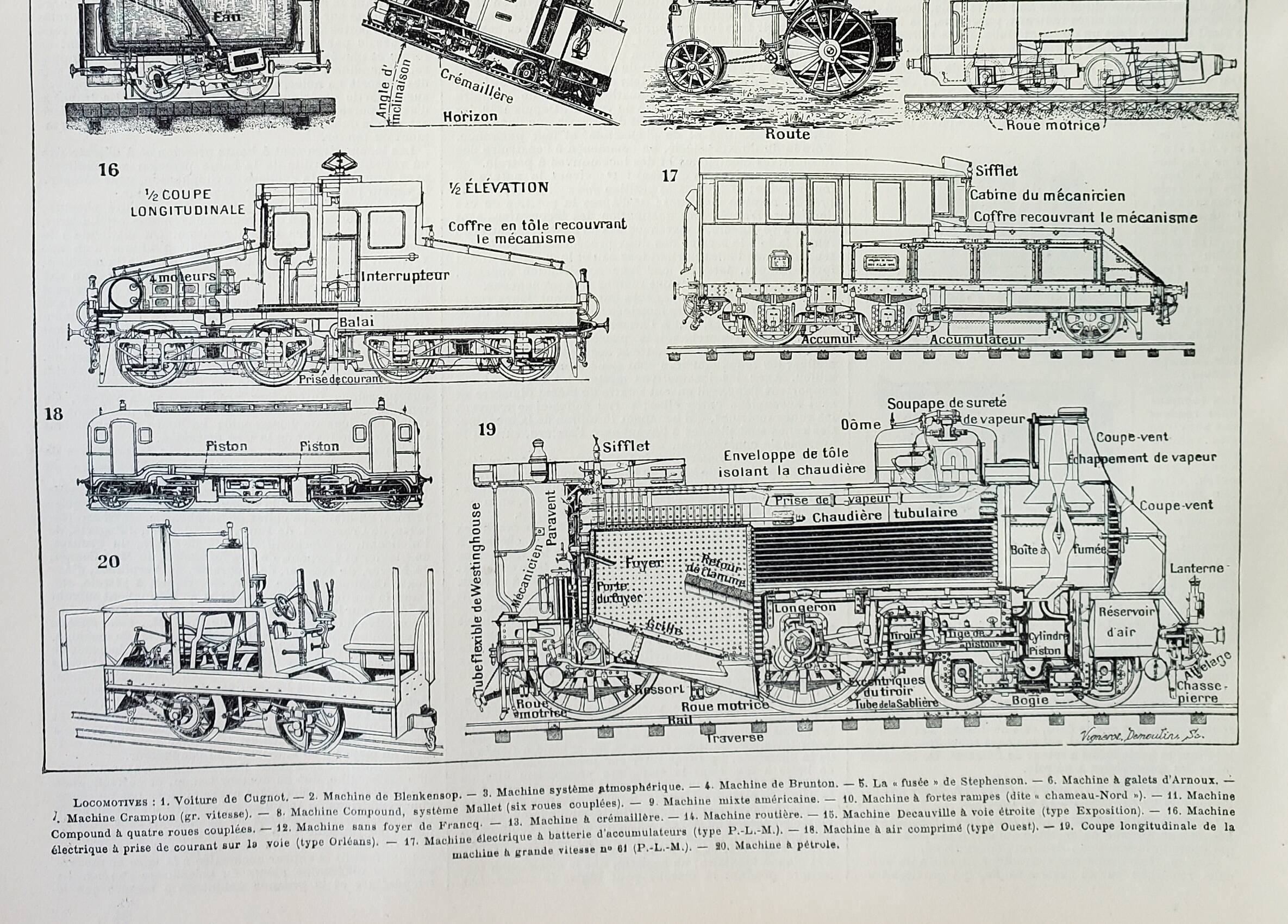 Gravure ancienne 1898, Locomotive ancienne, train, wagon • Lithographie ...
