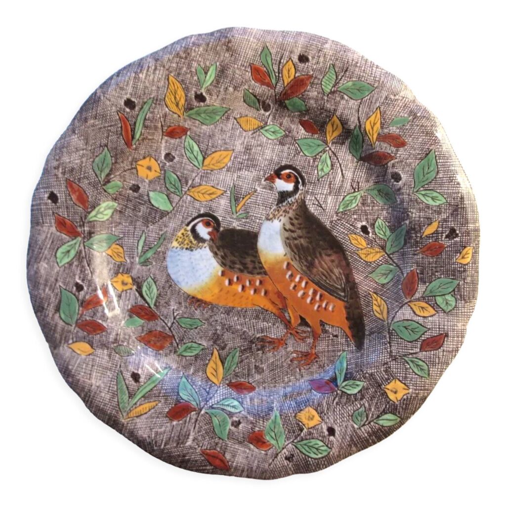 Assiette palte service Rambouillet signée Gien Les Perdix rouges. 26 cm ...