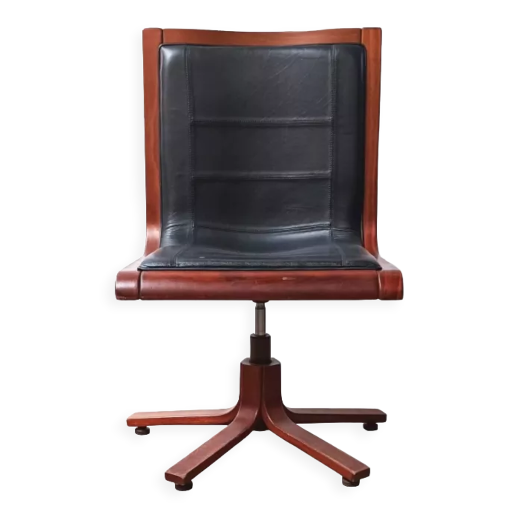 Fauteuil de bureau cofemo pivotant 1970 cuir noir | Selency