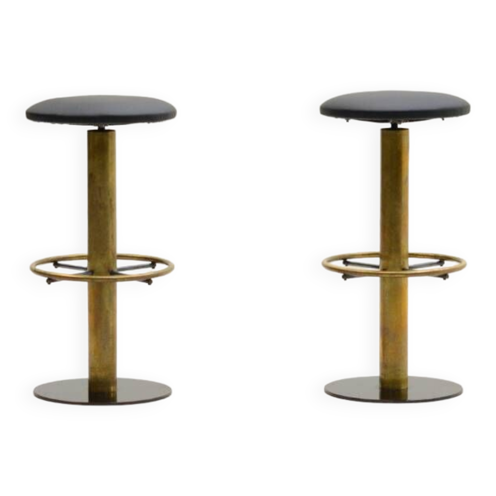 Ensemble de 2 tabourets de bar en laiton, Italie des années 1950. | Selency