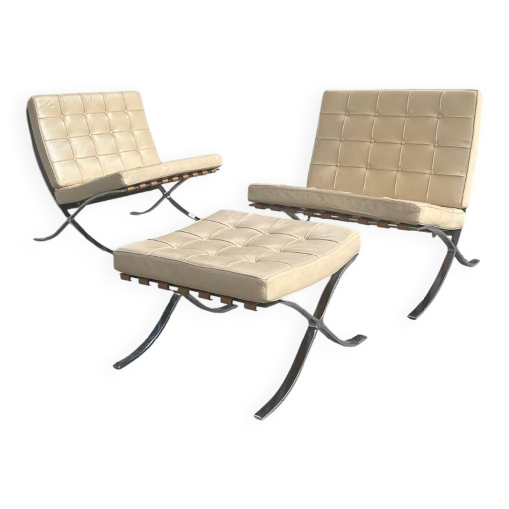 Ensemble 2 fauteuils et ottoman Barcelona-Alivar-80’s | Selency