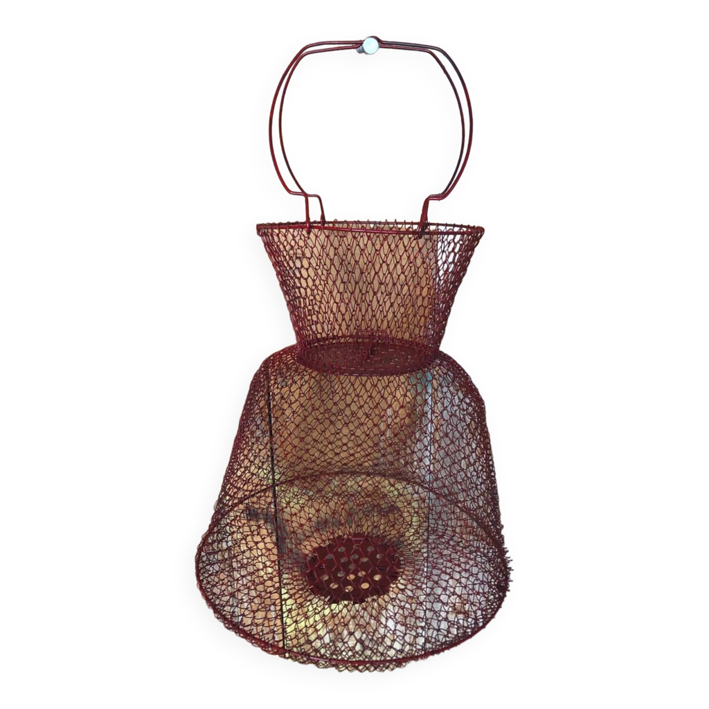 Ancienne bourriche nasse pêche panier métal rouge pliable vintage #a314 ...