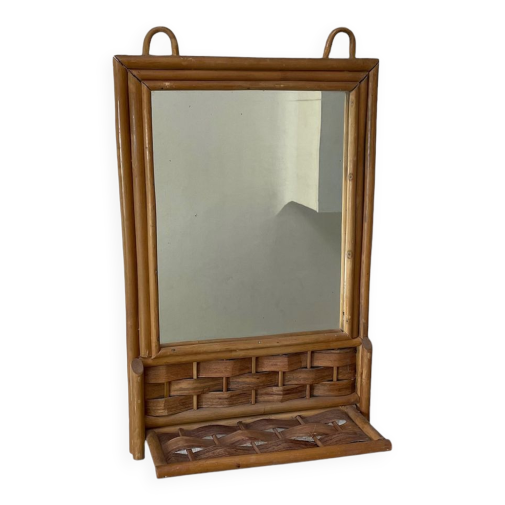 Miroir à tablette en rotin vintage | Selency