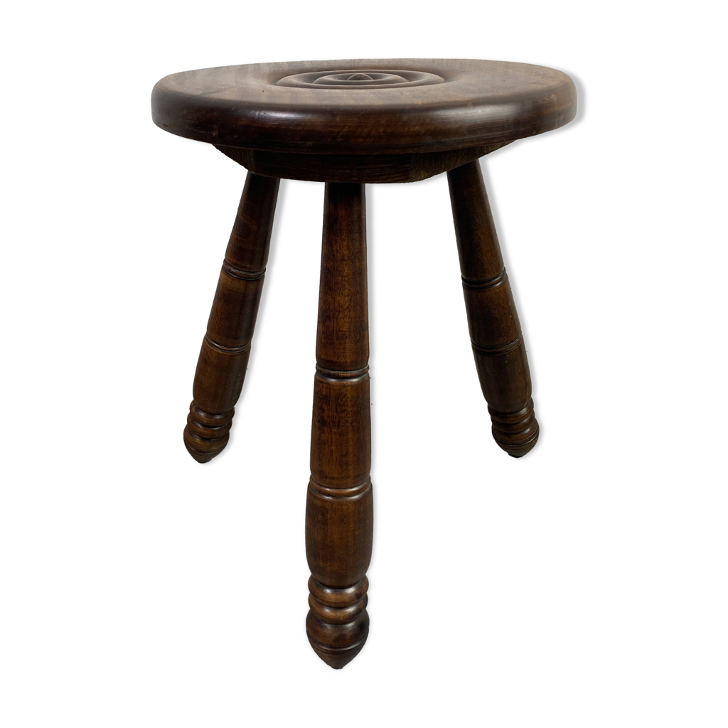 Tabouret tripode en bois tourné | Selency