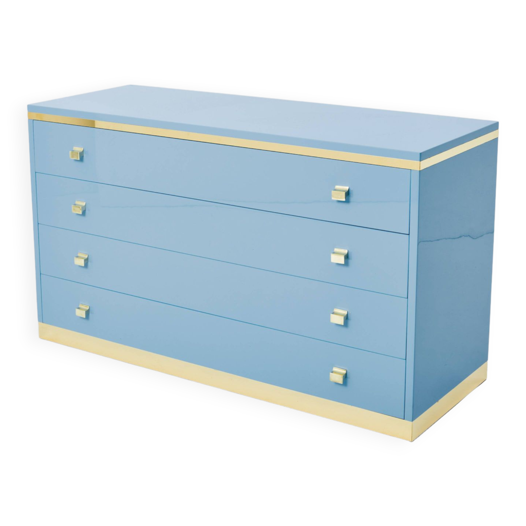 Commode laquée bleu et laiton | Selency