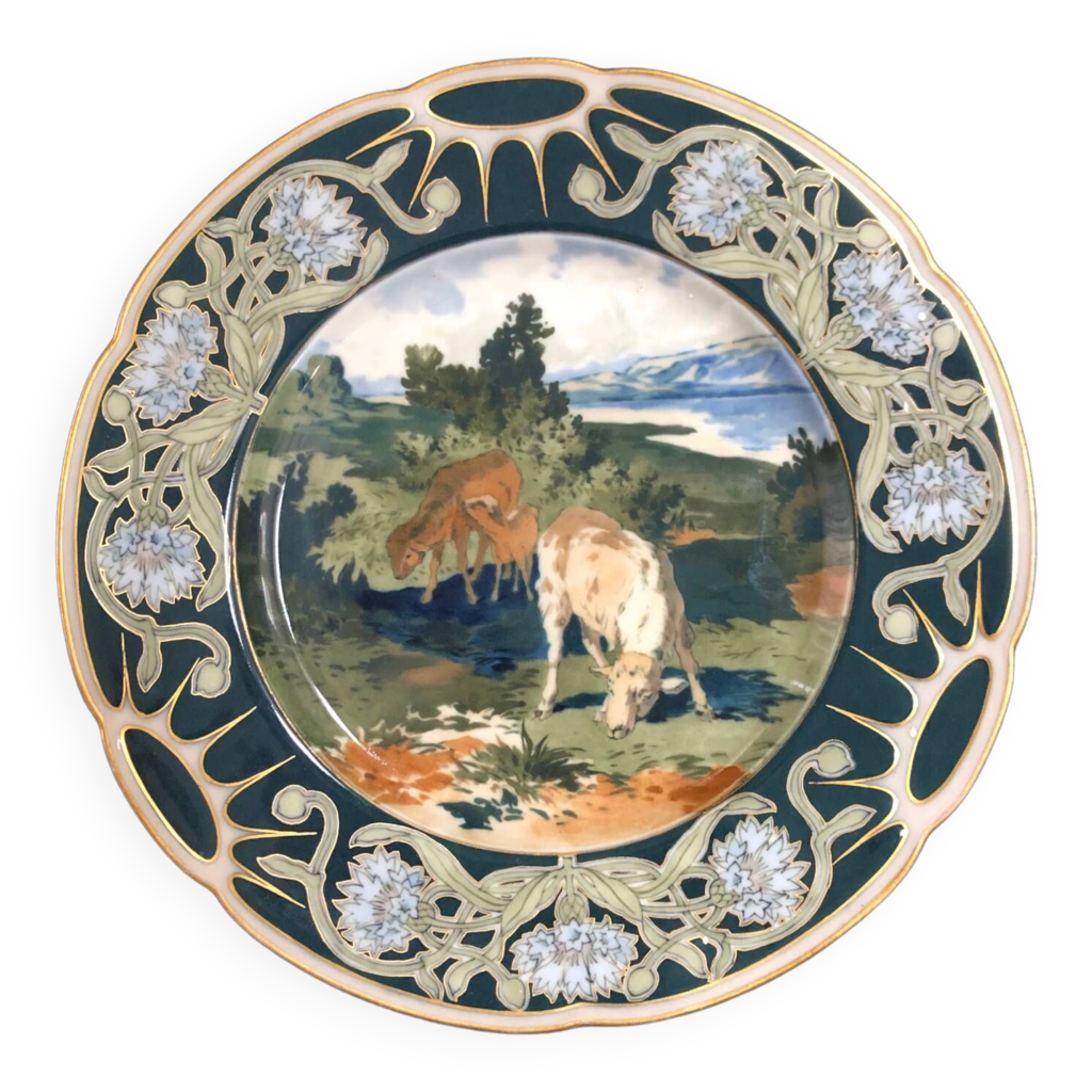 Carlsbag Fisher&Mieg porcelain plate with rural decor | Selency
