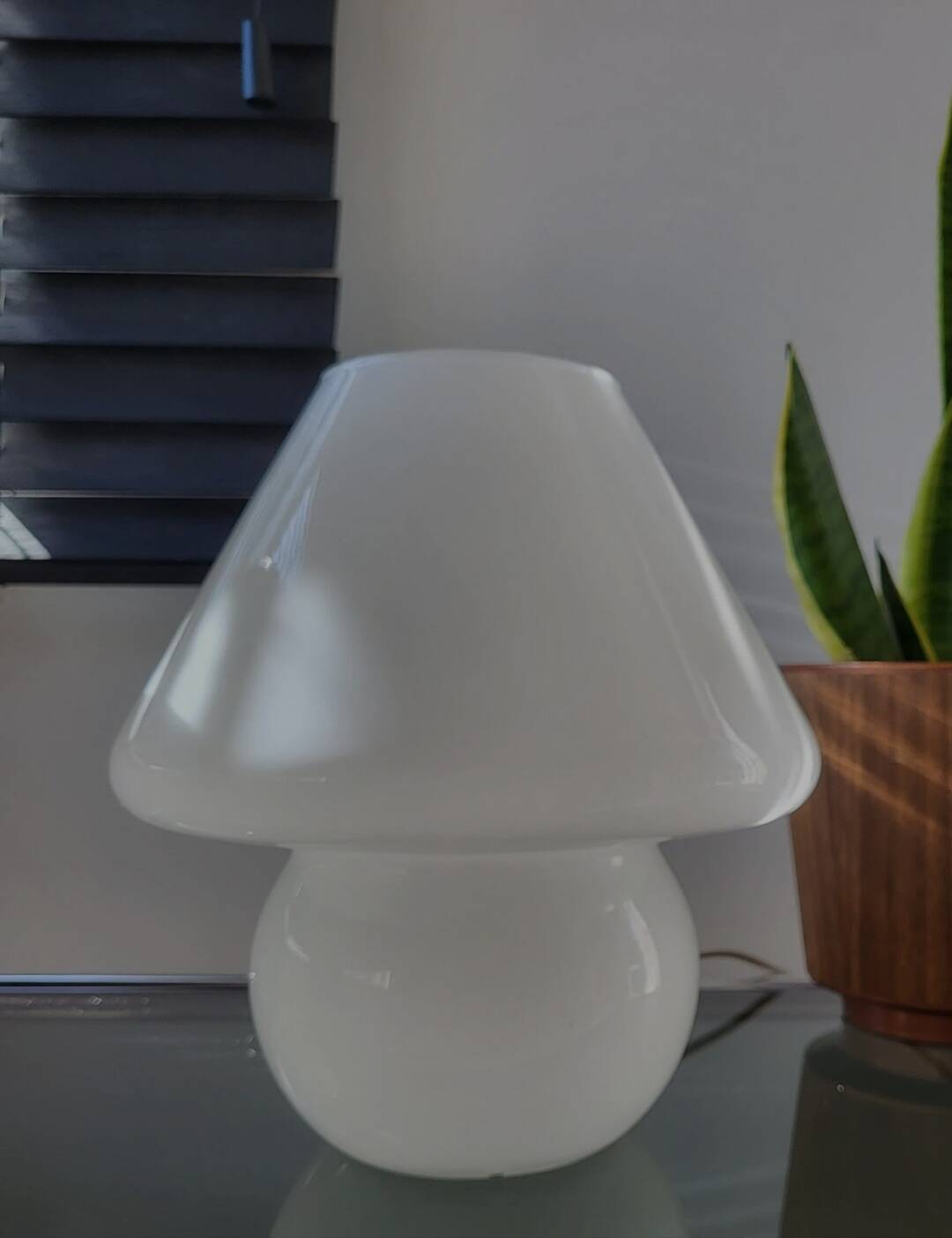 Lampe tafel champignon vintage, Hustadt Leuchten, en verre opalin ...