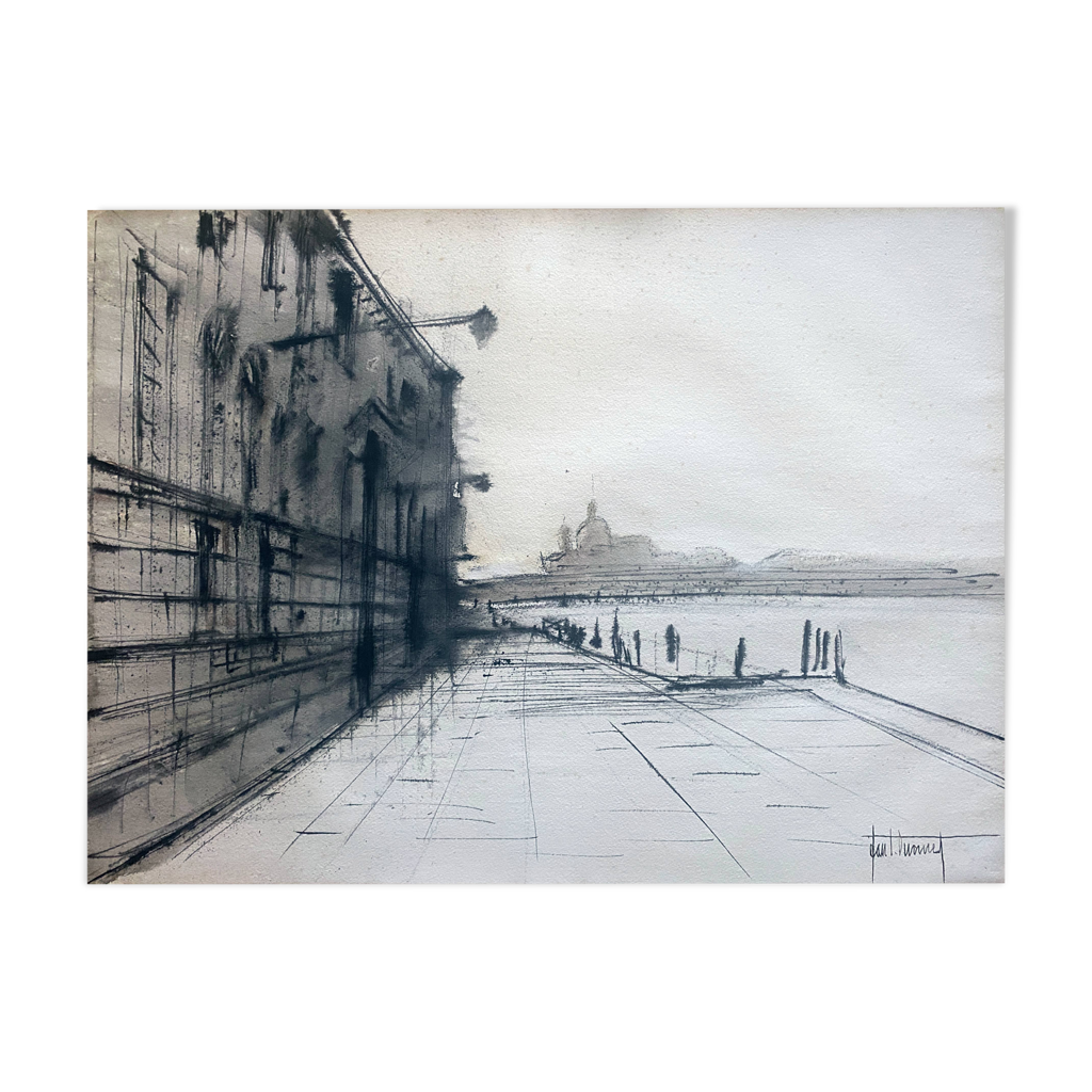 Tableau encre et Lavis "Palais des Doges" Venise par J.L. Ducruet (1921 ...