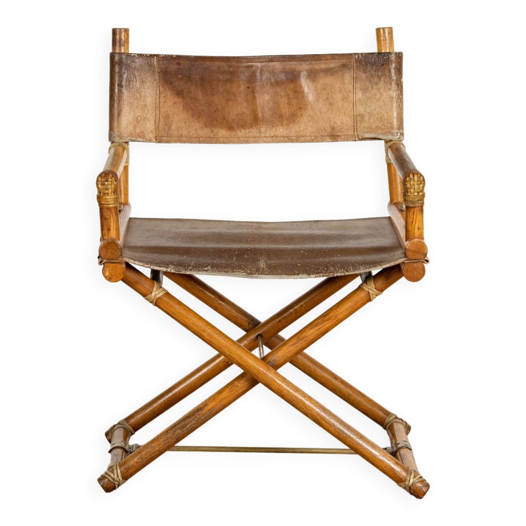 Chaise de réalisateur de Lyda Levi pour McGuire en bois, cuir et laiton ...