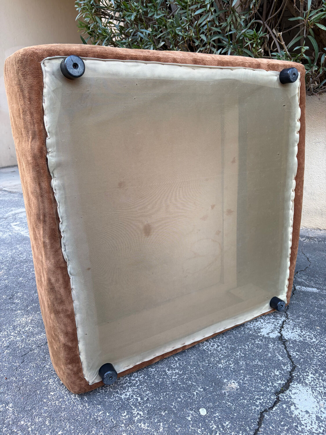 Chauffeuse/pouf en velour marron année 70/80 vintage | Selency