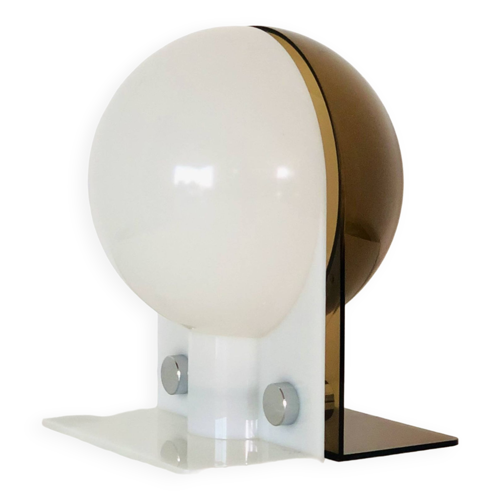 Lampe sirio blanche-marron par brazzoli & lampa pour guzzini, italie années 70 | Selency