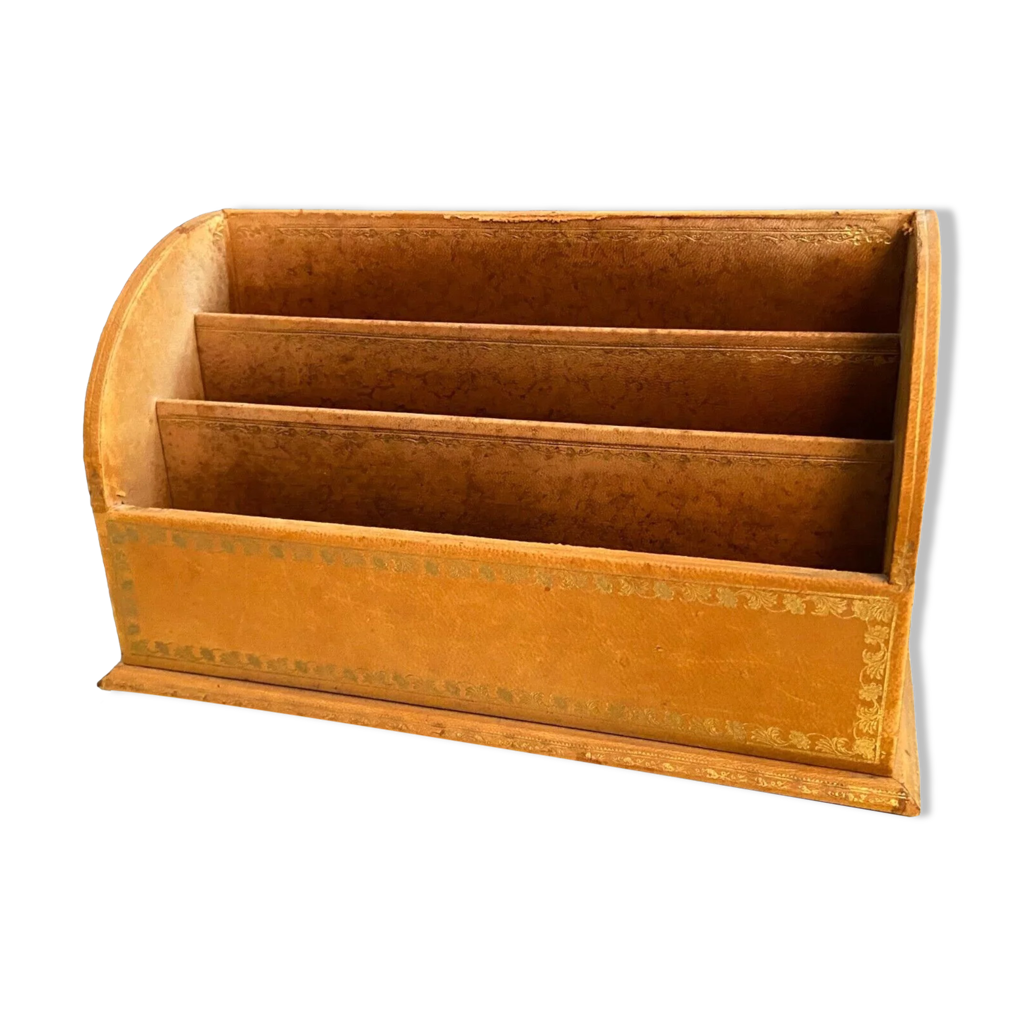 Trieur à courriers bureau, maroquin décor frise dorée au petit fer ...