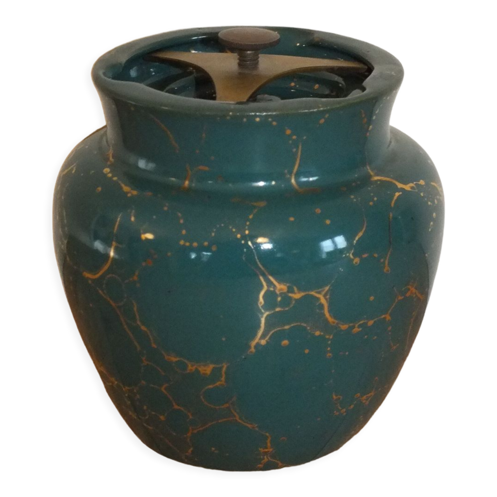 Pot à tabac en céramique verte et or signé Lucien Brisdoux | Selency