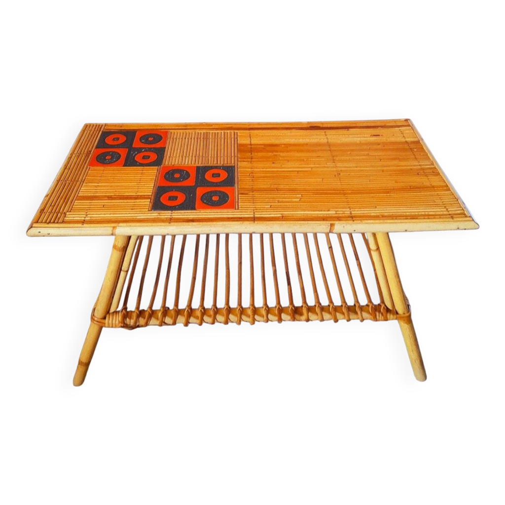 Table basse en rotin Audoux Minet/Capron 1950 | Selency