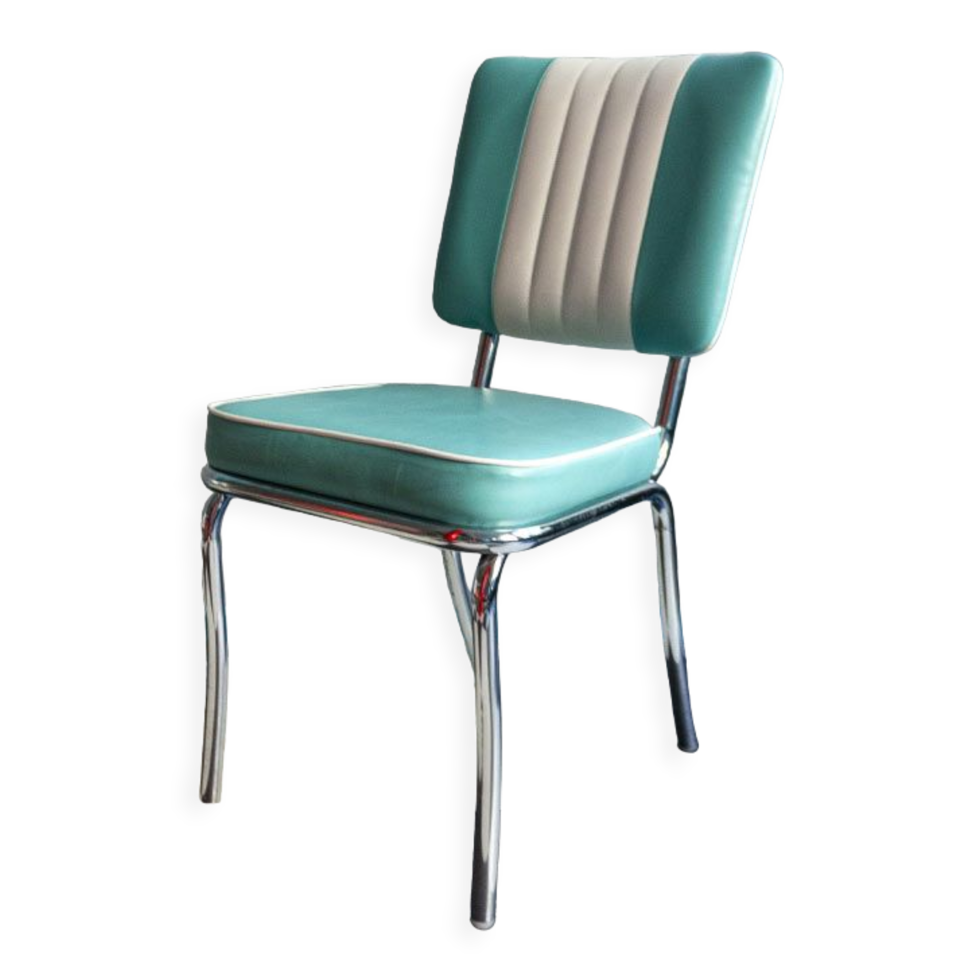 Chaise Rétro C-24 de chez Bel Air en vinyle turquoise et Blanc ...