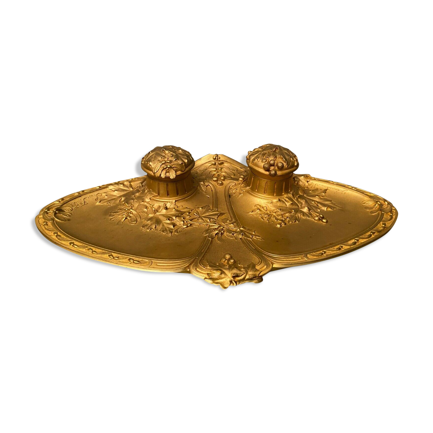 Encrier de bureau en bronze doré signé guénardeau susse frères fondeurs ...