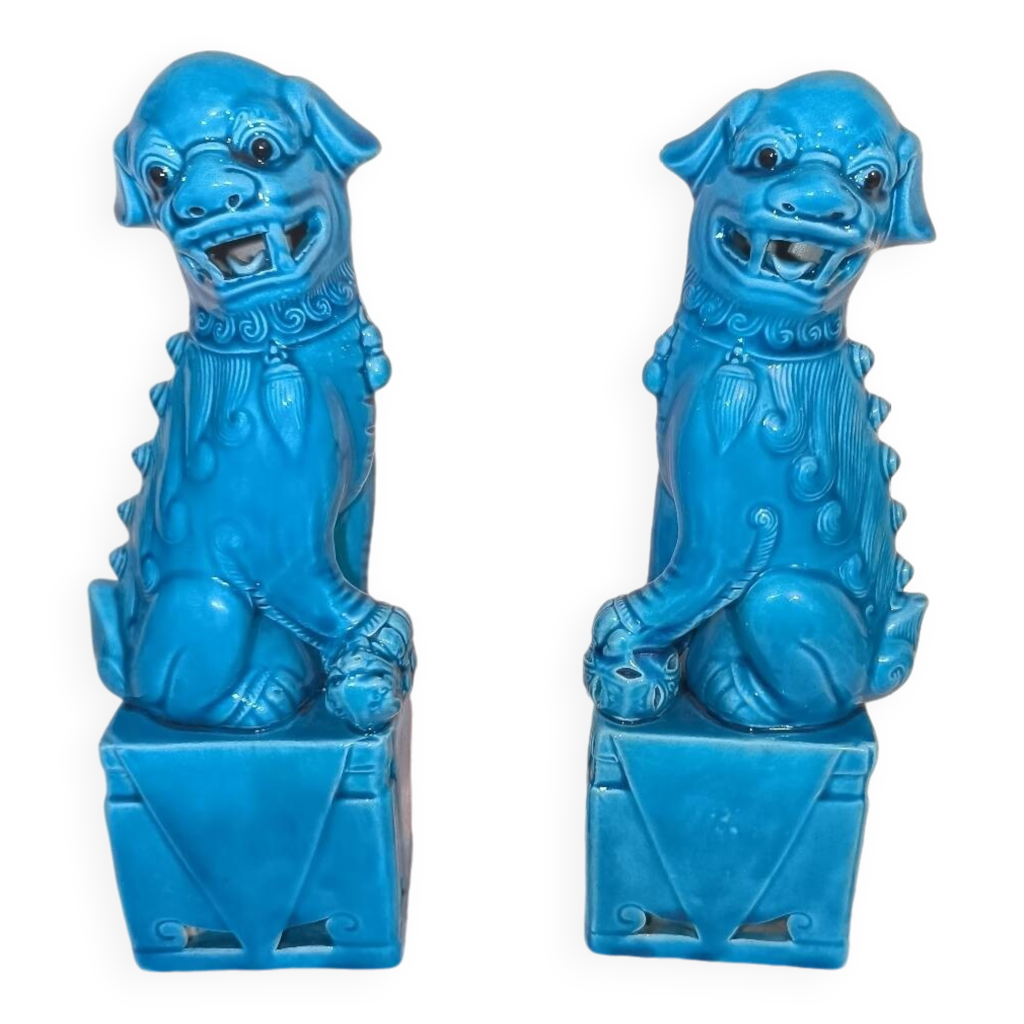 Paire de chien feng chui en porcelaine émaillée | Selency