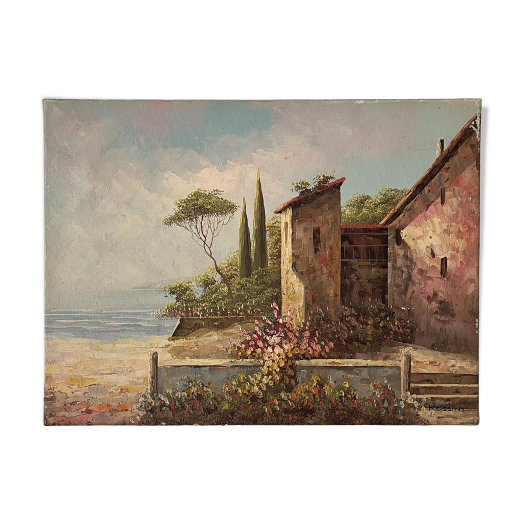 Peinture huile sur toile paysage signé Rossini | Selency