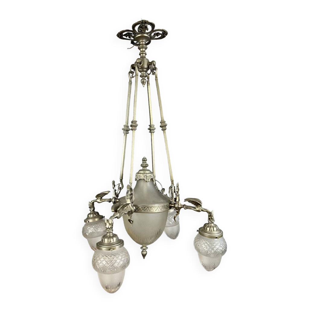 Lustre aux Dragons en bronze argenté vers 1880 | Selency