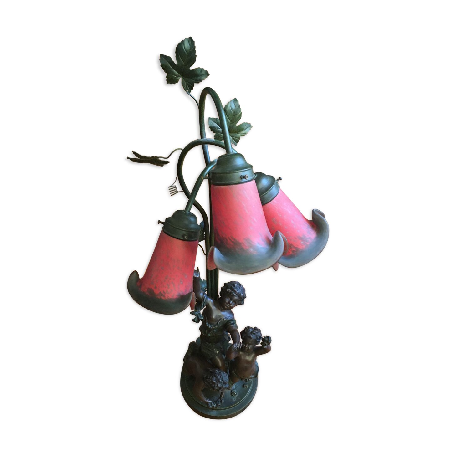 Lampe A.Moreau angelots style art déco globes tulipe Art de France ...
