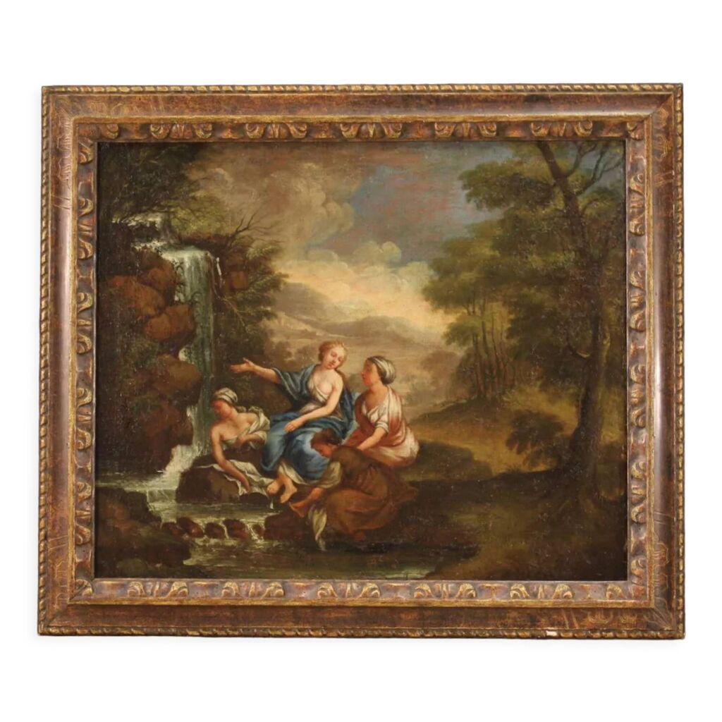 Peinture mythologique du 18ème siècle huile sur toile, le bain de Diane ...