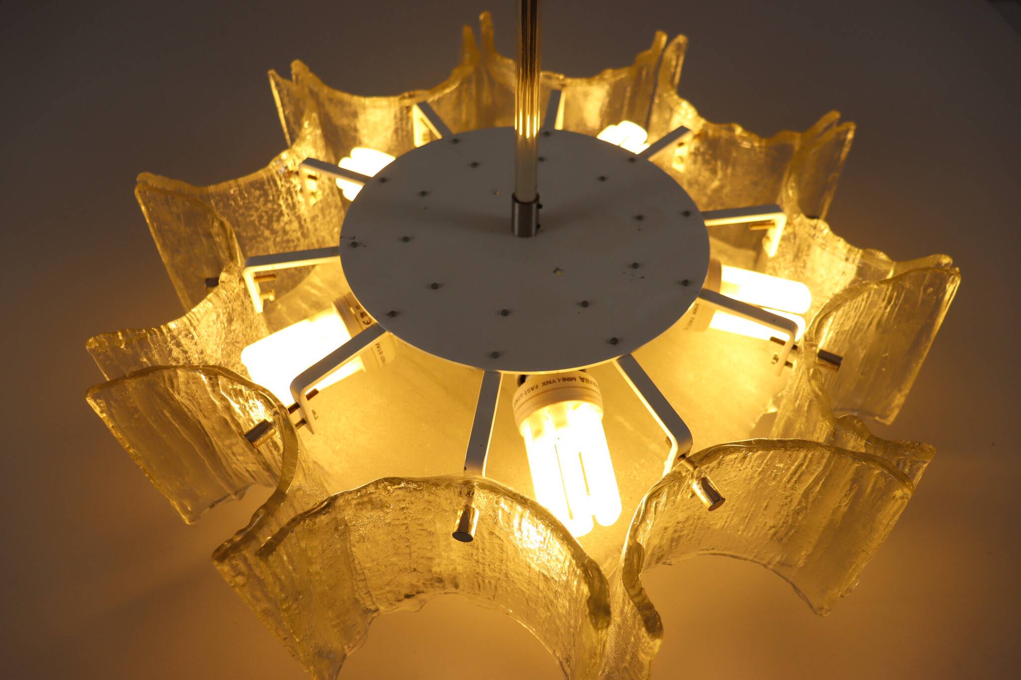 Lustre Mid-Century en Verre Glacé/Murano par Kaiser Idell, Allemagne ...