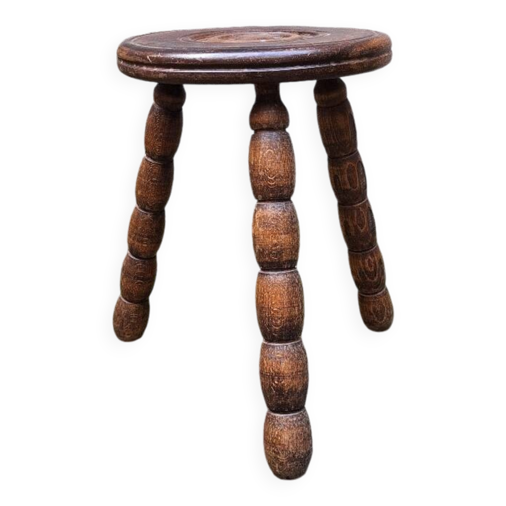 Tabouret tripode en bois tourné | Selency