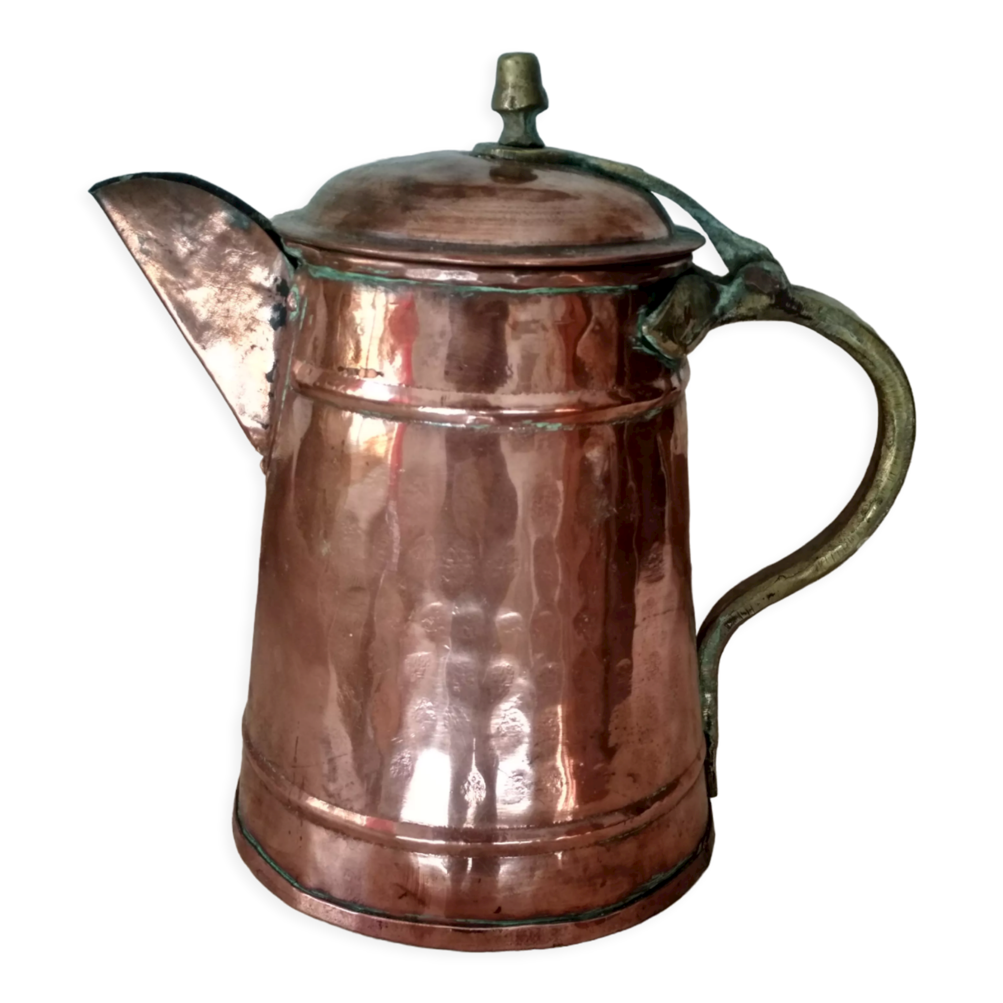 Ancien broc en cuivre, pichet avec couvercle | Selency